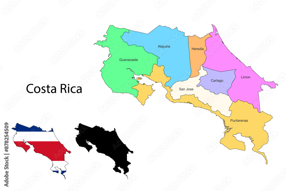 Costa Rica administrative divisions. Costa Rica flag and map ...