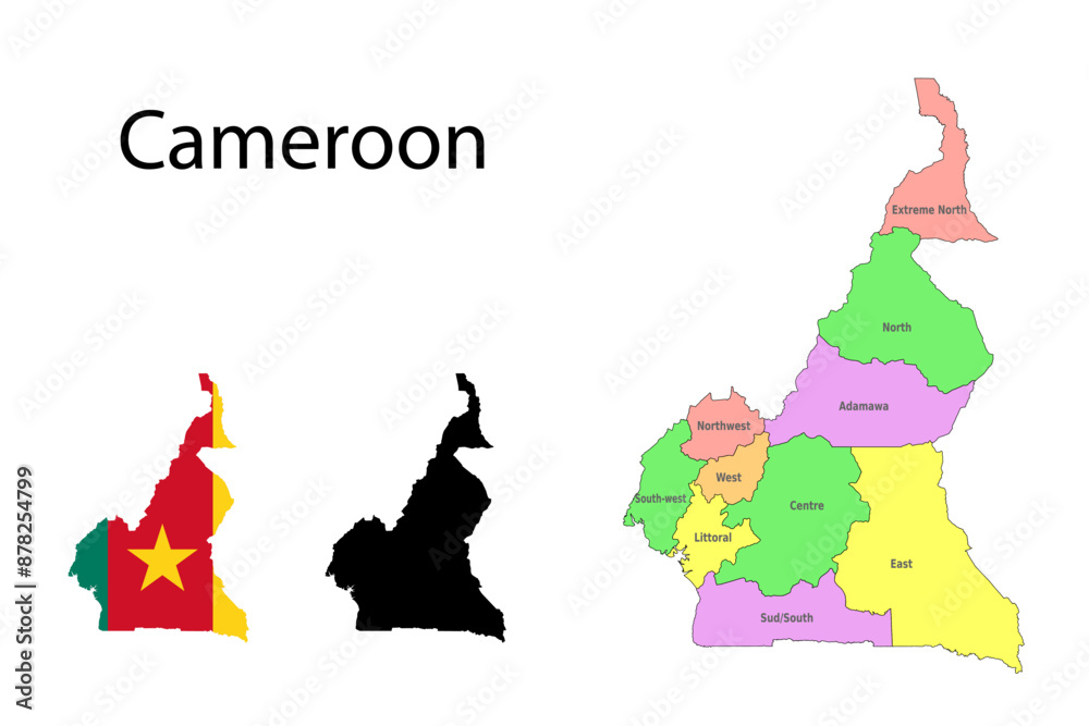 Cameroon administrative divisions. Cameroon flag and map illustration ...