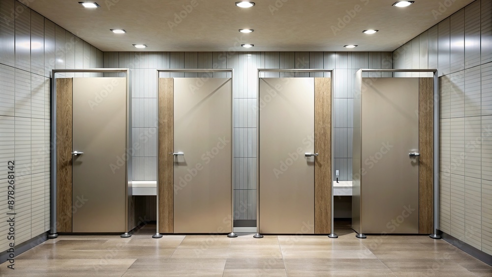 Closed cubicle doors in a public restroom Public toilet cubicles Clean ...