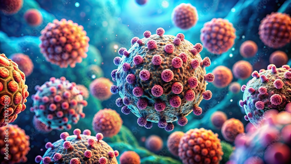 ภาพประกอบสต็อก Molecular structure of cancer cells under microscope ...