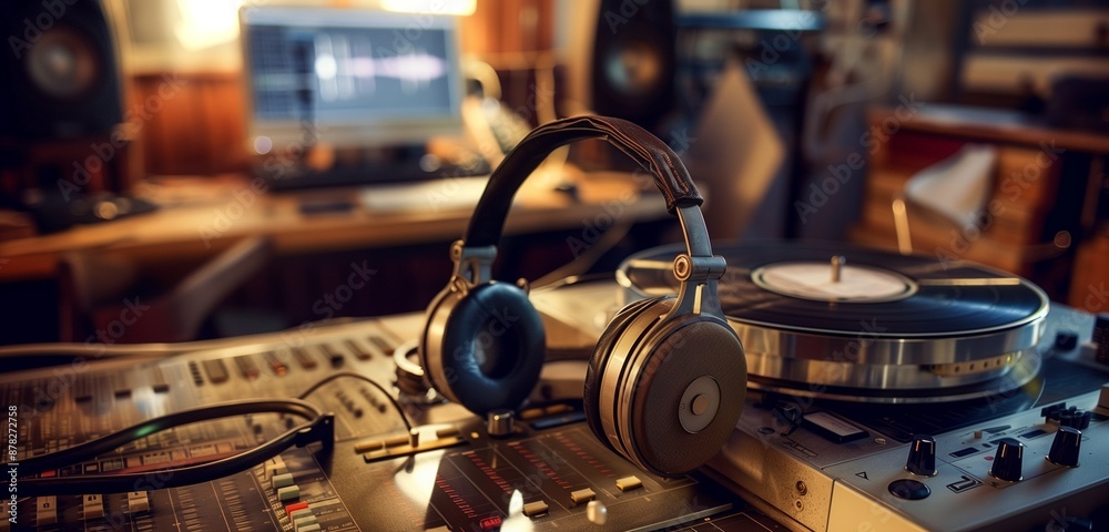 Vintage podcast setup with an analog reel-to-reel tape recorder and ...