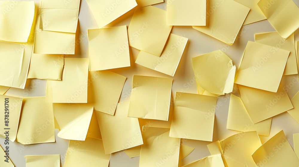 View a stack of yellow sticky notes from a top-down perspective ...