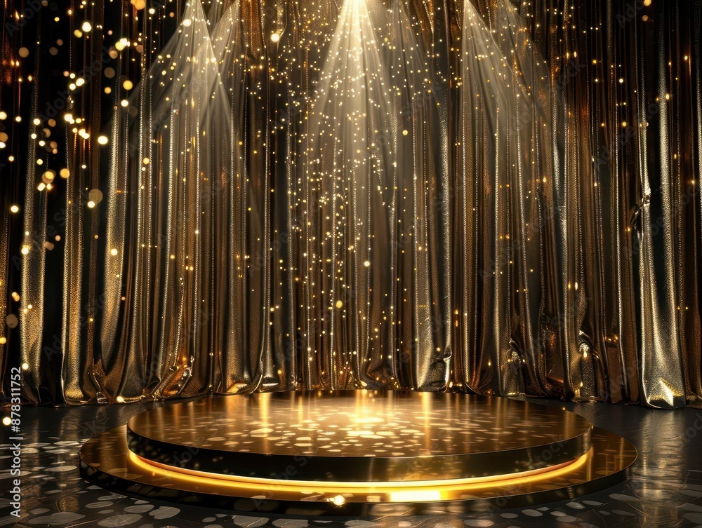 glamorous awards ceremony elegant stage with golden podium bathed in ...