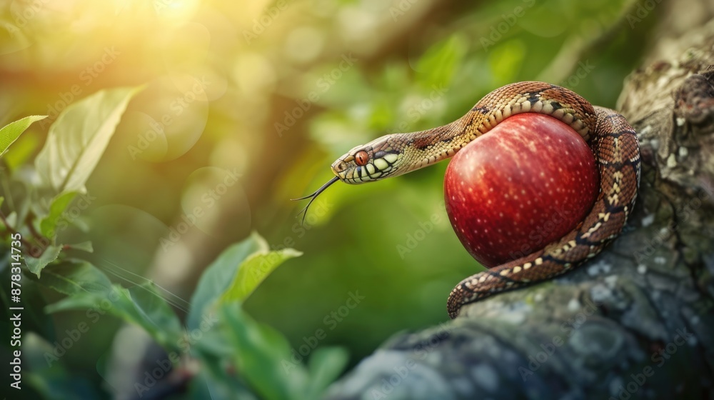 Genesis of Original Sin: Temptation in the Garden of Eden with Red ...