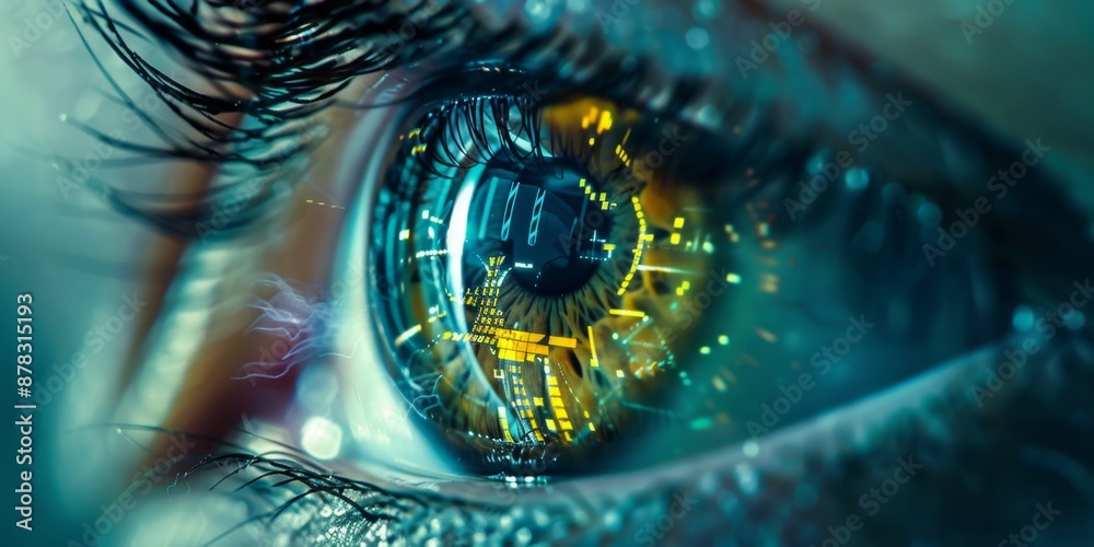 Close-Up of Human Eye with Futuristic Digital Graphics Overlaying the ...