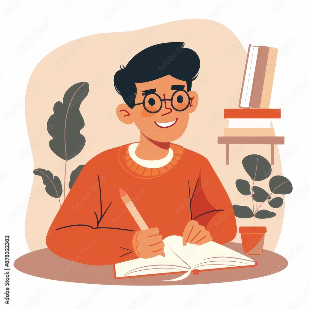 Simple 2D vector illustration depicting reskilling and studying with a ...