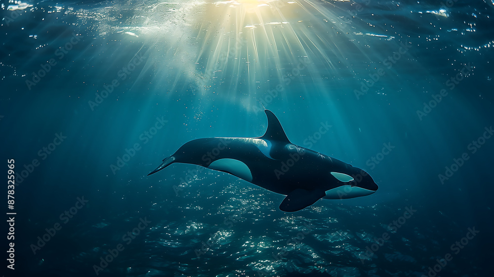Foto de Orca or killer whale traveling on pacific ocean off the east ...