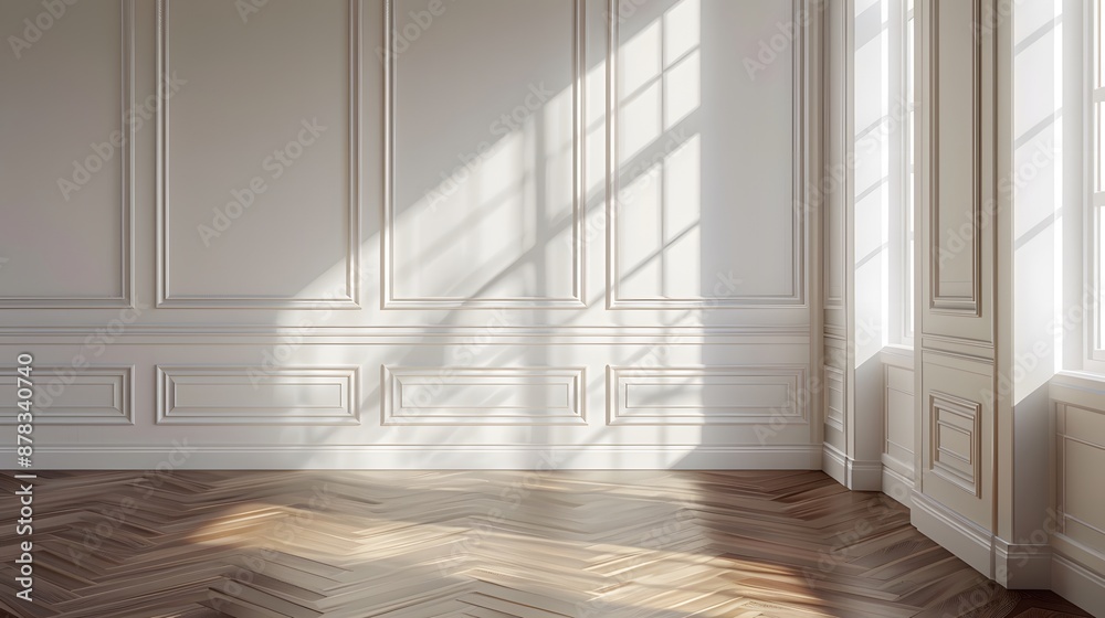 Empty room featuring pristine white walls with subtle shadow detailing ...