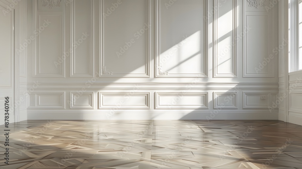 Empty room featuring pristine white walls with subtle shadow detailing ...