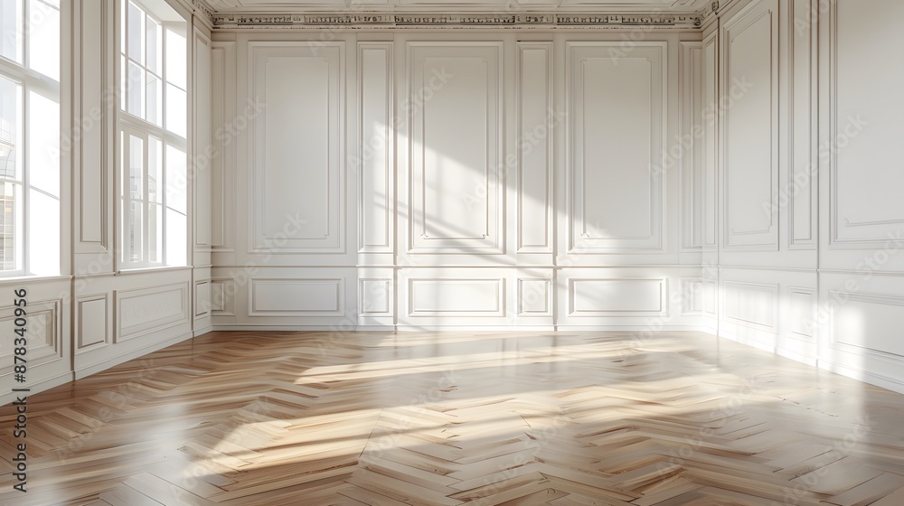 Empty room featuring pristine white walls with subtle shadow detailing ...