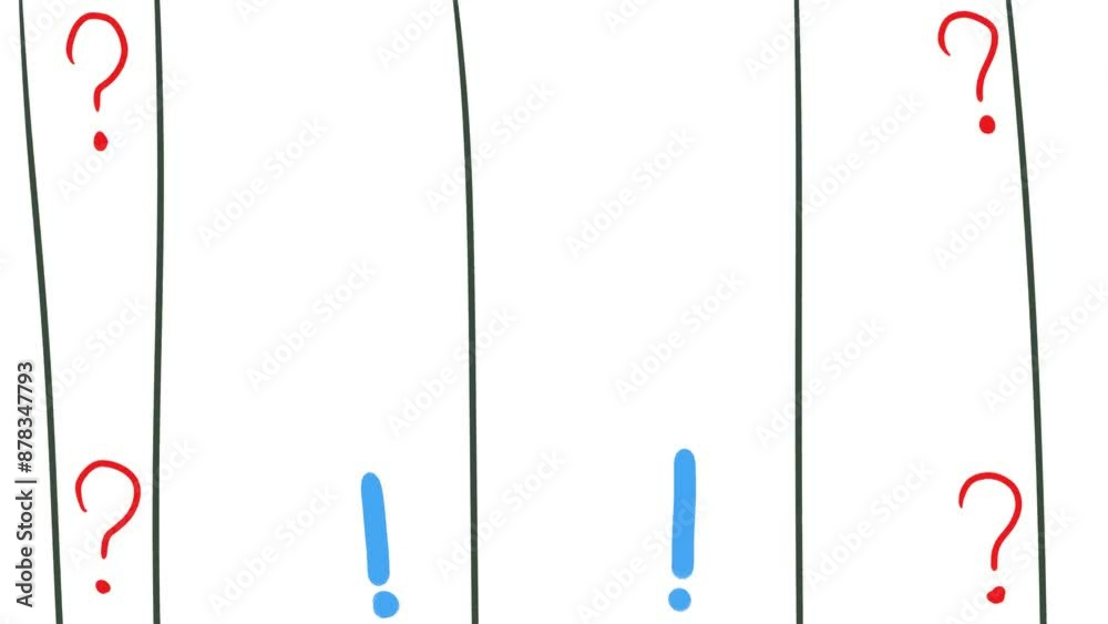 Vertical lines move on the screen, and question marks and exclamation ...