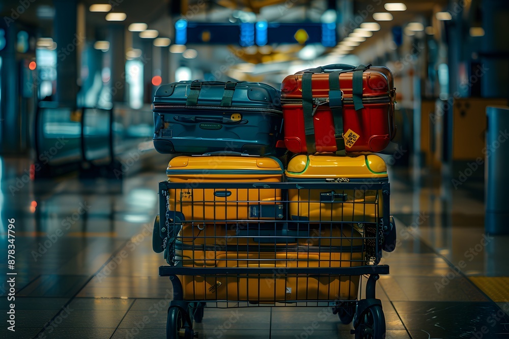 Stacked Luggage on a Trolley in a Busy Airport Terminal Stock ...