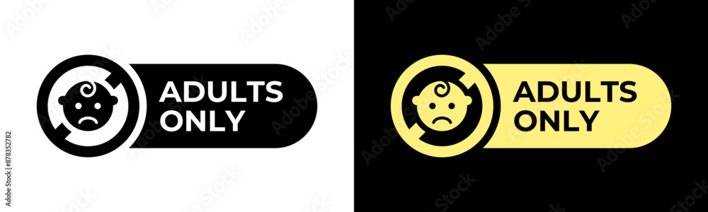 Adults only label. Age limit restriction icon. No kids allowed vector ...