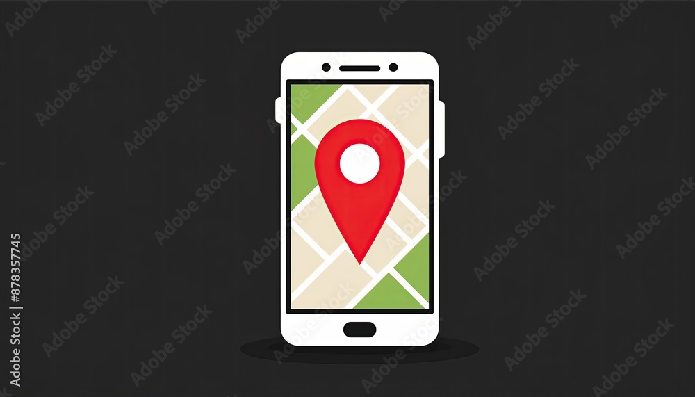 Smartphone with map and geotag icon on screen. Vector illustration with ...