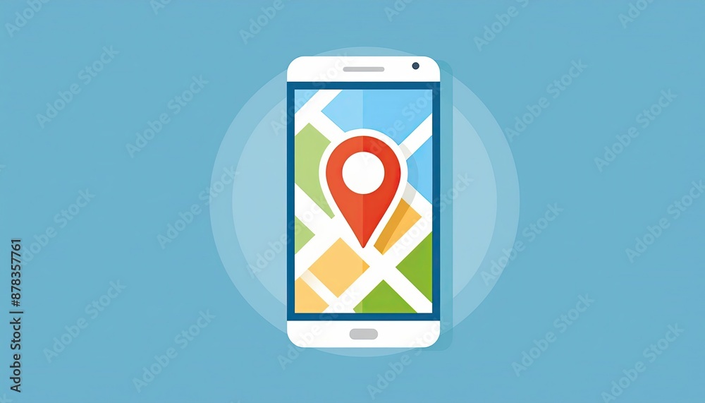 Smartphone with map and geotag icon on screen. Vector illustration with ...