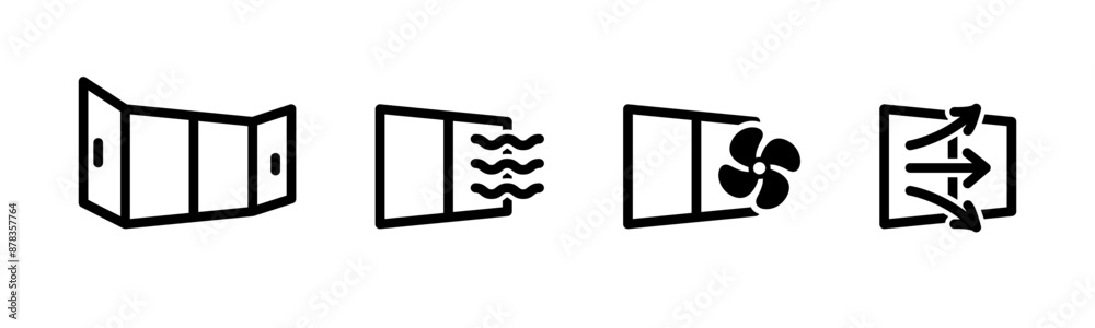 Window air ventilation icon set. Wind circulation symbol. Open window ...