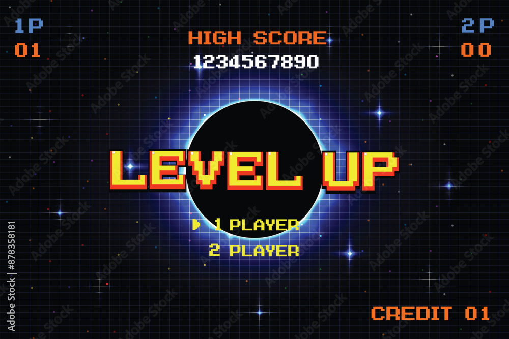 LEVEL UP. pixel art .8 bit game. retro video game. for game assets ...