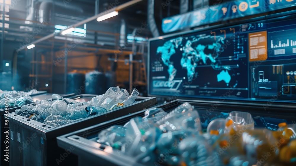 Modern waste management station with a digital dashboard displaying ...