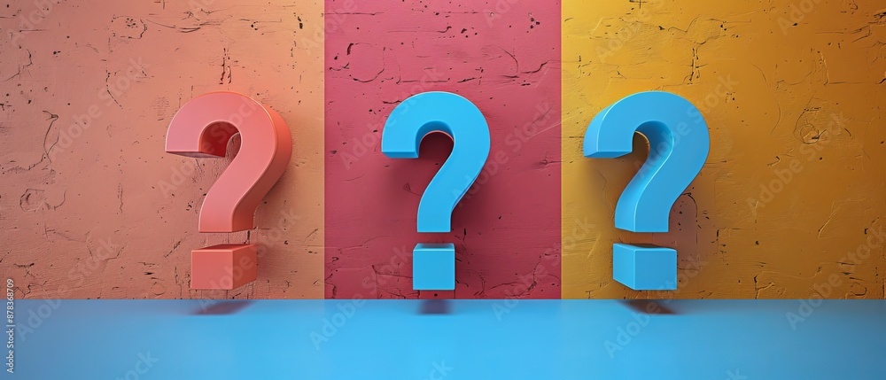 Three blue and red question marks are on a wall ilustración de Stock ...