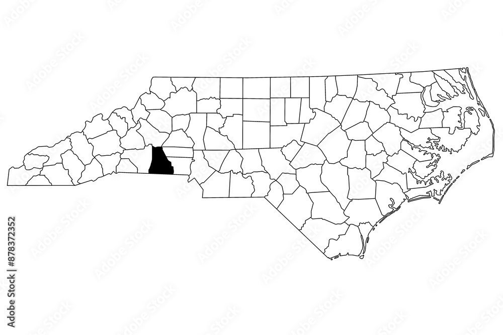 Map of Cleveland County in North Carolina state on white background ...