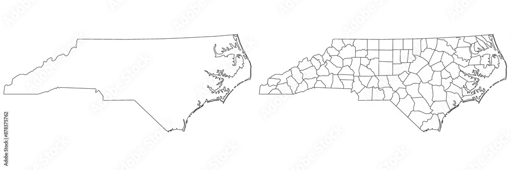 North Carolina administrative map, North Carolina outline and counties ...