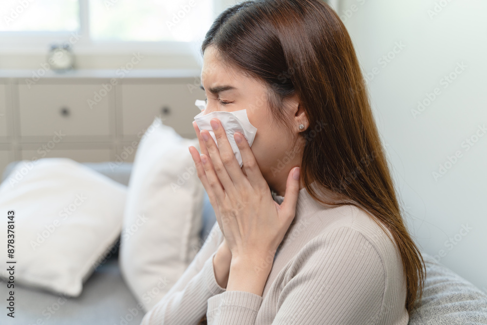 Female unhealthy Sickness, asian young woman, girl unwell and coughing ...