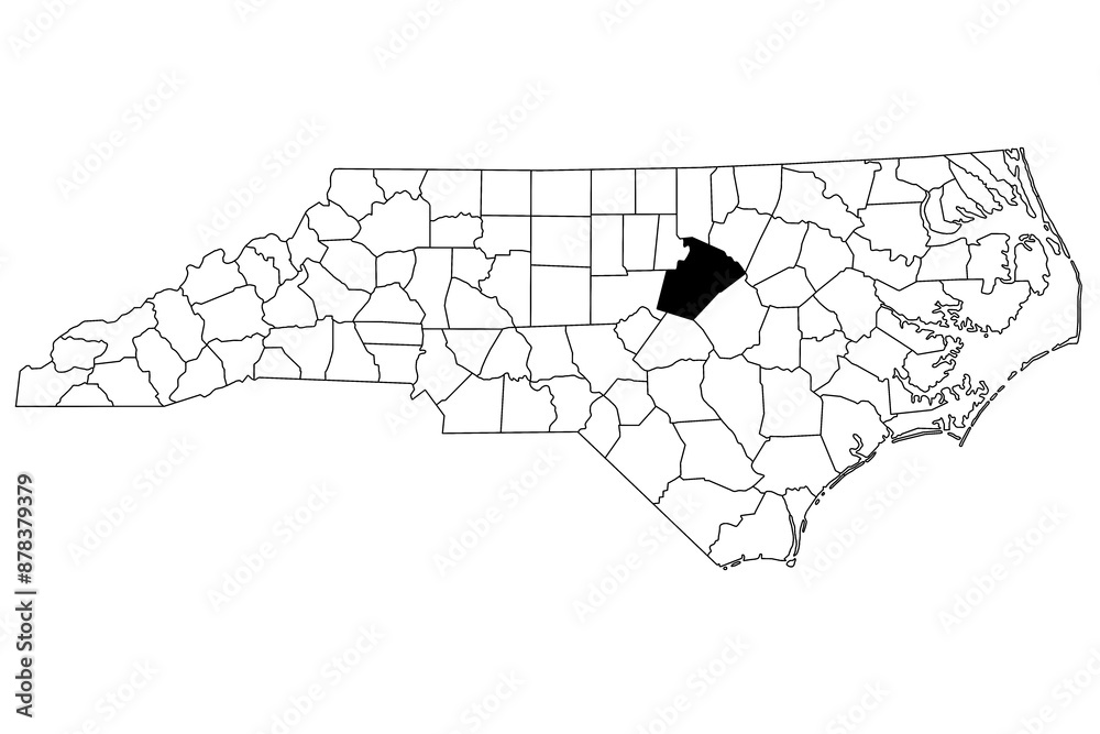 Map of wake County in North Carolina state on white background. single ...