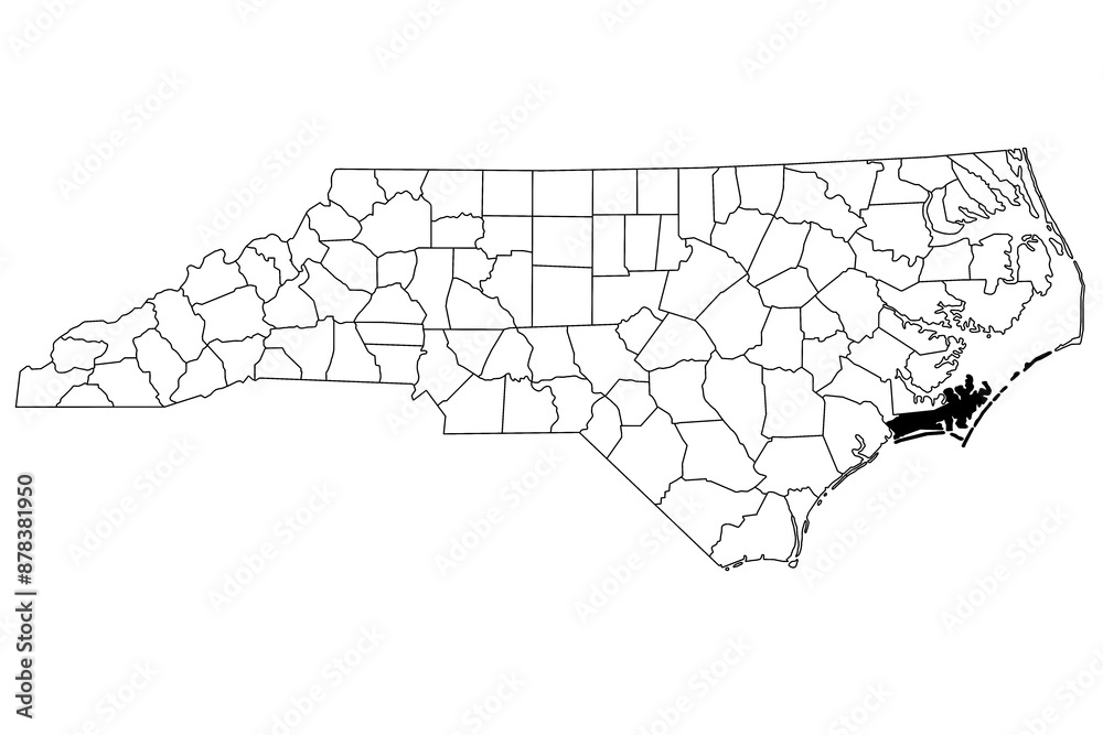 Map of Carteret County in North Carolina state on white background ...