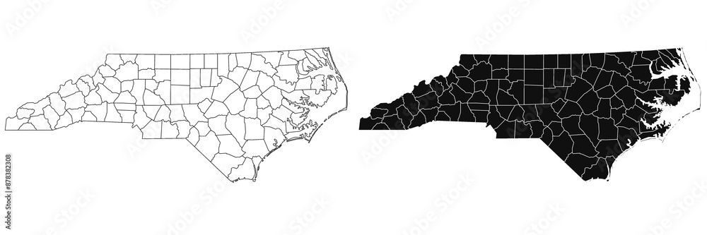 North Carolina administrative map, North Carolina outline and counties ...