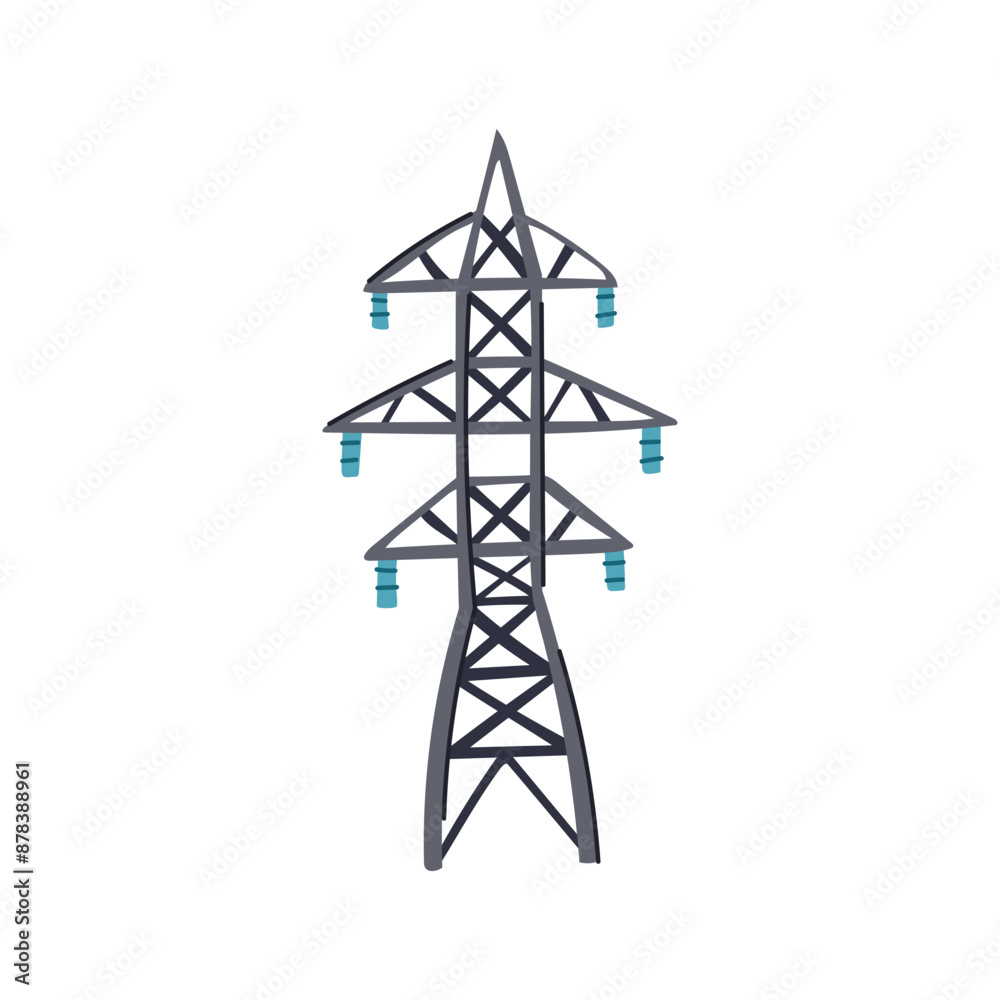 industry electric pylon cartoon. line grid, cable distribution ...