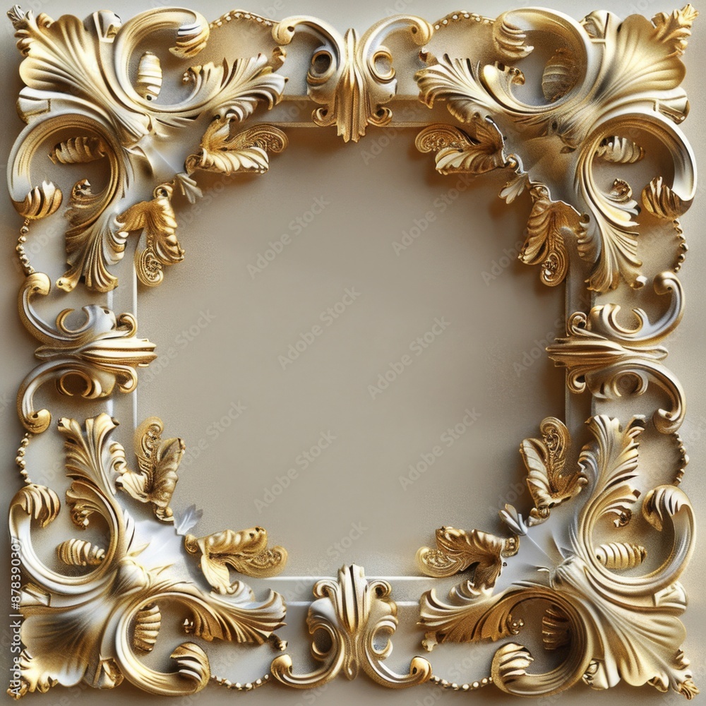Gold relief frame featuring a floral pattern in baroque or rococo style ...