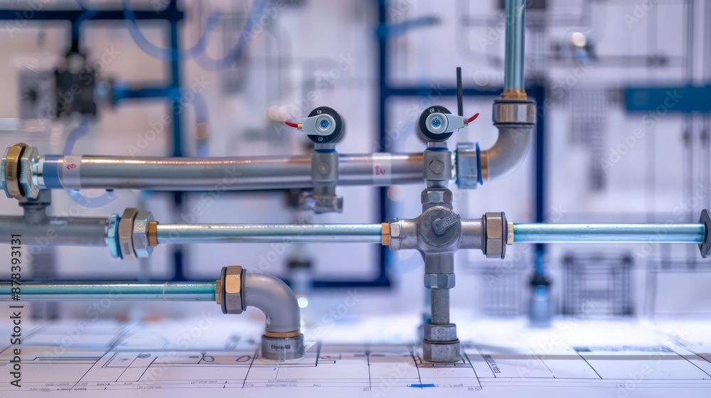 Blueprints with plumbing layouts detail pipe routing, fixture ...