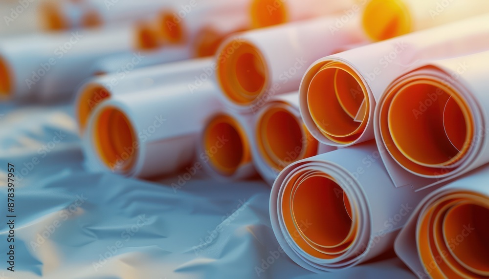 Detailed Architectural Blueprints Rolled Up and Ready for Construction ...