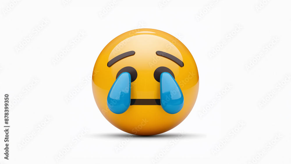 A 3D crying emoji with large teardrops, conveying sadness or ...
