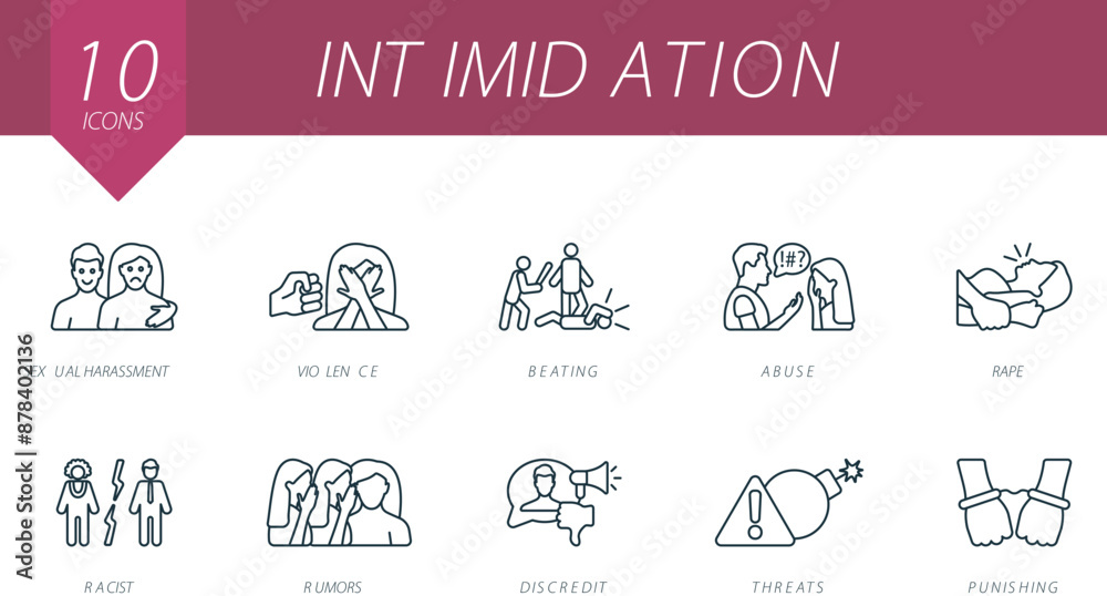 Intimidation icons outline set. Creative icons: sexual harassment ...