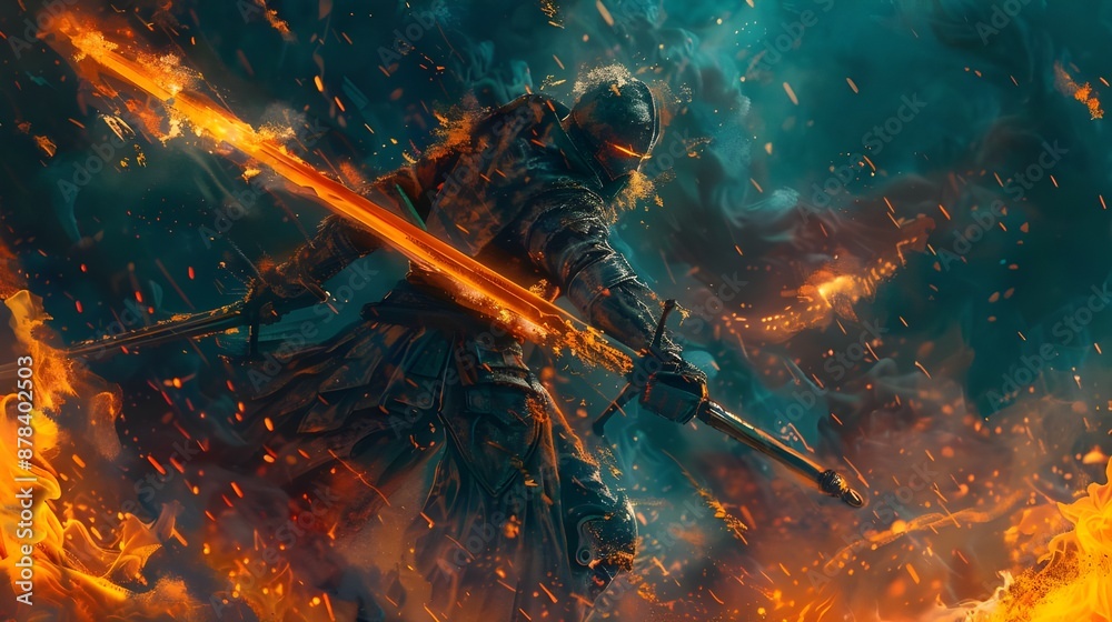 Fantasy illustration of a warrior with a sword in his hand, high ...