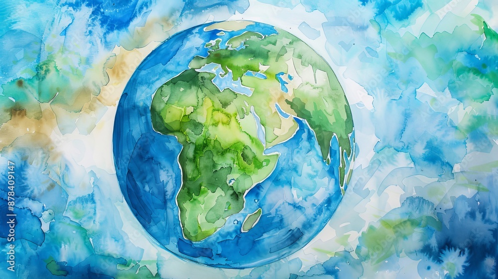 Watercolor painting showing planet earth from space, highlighting the ...