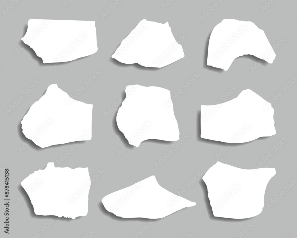 Set of torn paper sheets. Ripped cardboard element bundle. White scrap ...