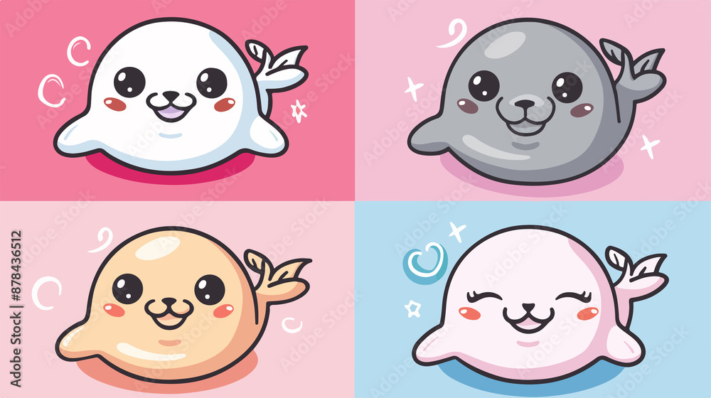 4 sets of seal kawaii chibi Emoji character sticker emoticon smile ...
