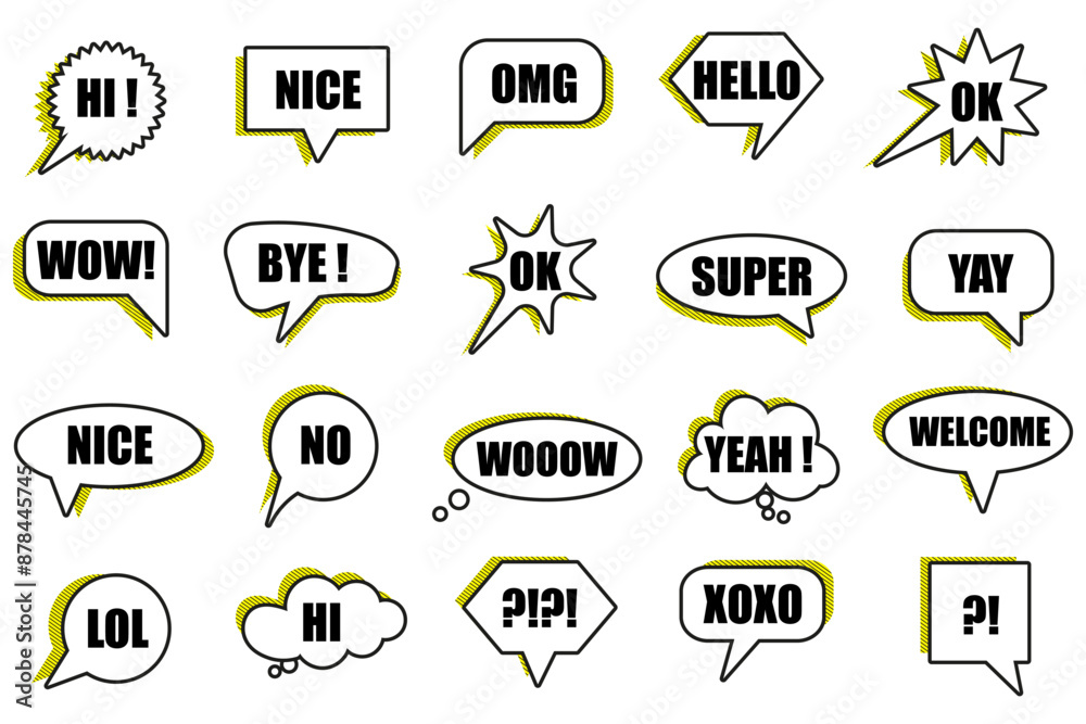 Cartoon comic speech bubble collection. Set of comic speech bubble with ...