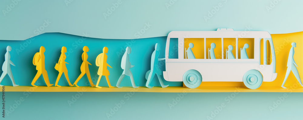 Abstract illustration of bus with passengers cutting from paper ...