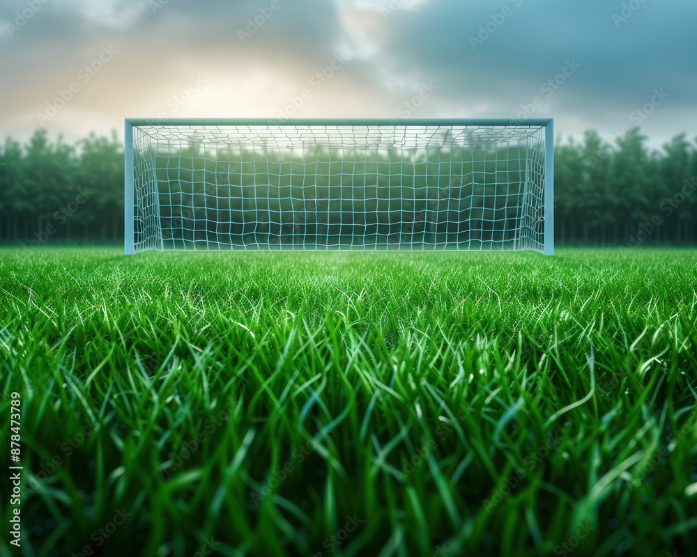 Soccer Goal Area, Empty Football Pitch Goal Area with Green Grass ...