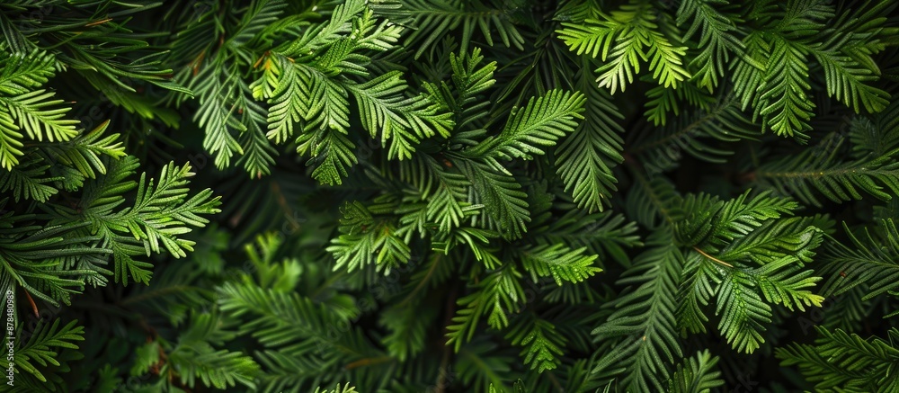Detailed close-up of lush green Sequoia sempervirens Glauca leaves in ...