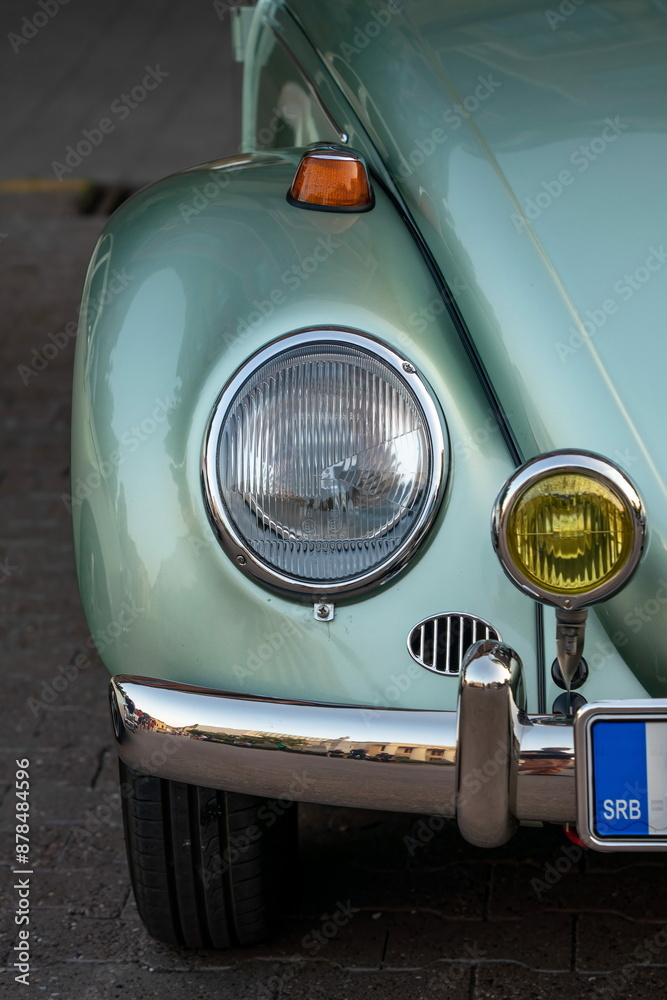 Details of 1960s Volkswagen Beetle - front view of fender, headlights ...