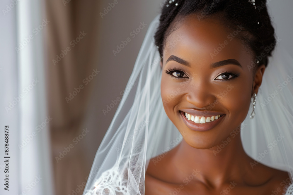 Beautiful Black wedding bride, girl posing and smiling on her wedding ...
