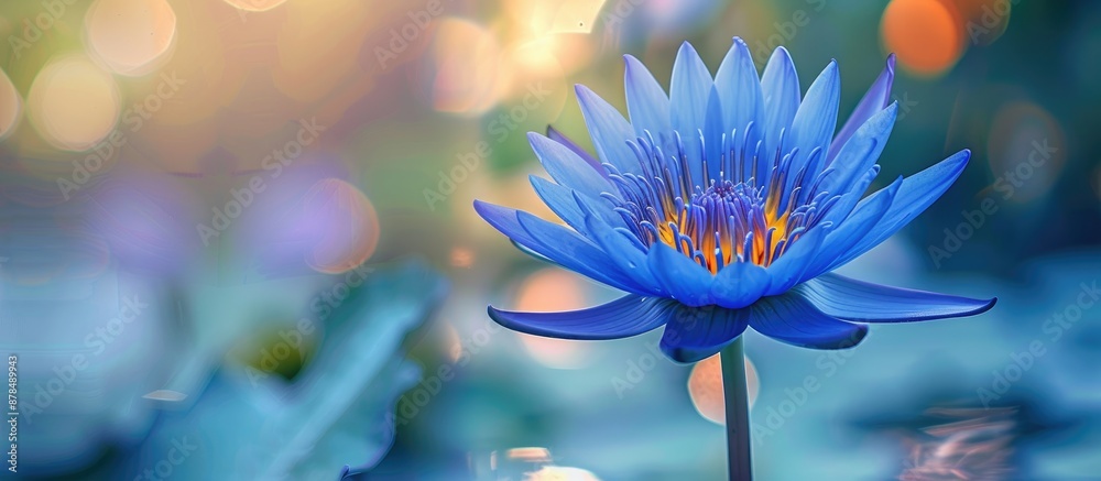 An up-close view of a blue lotus with a nature setting, ideal for use ...