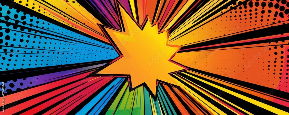 Retro pop art style background with a big yellow star shape exploding ...