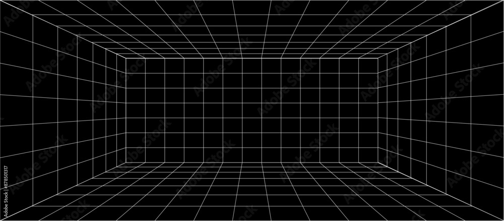 Abstract perspective grid line room background design. vector gradient ...