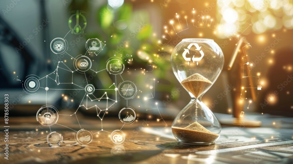 LCA life cycle assessment concept. Hourglass with LCA icon. Stock ...