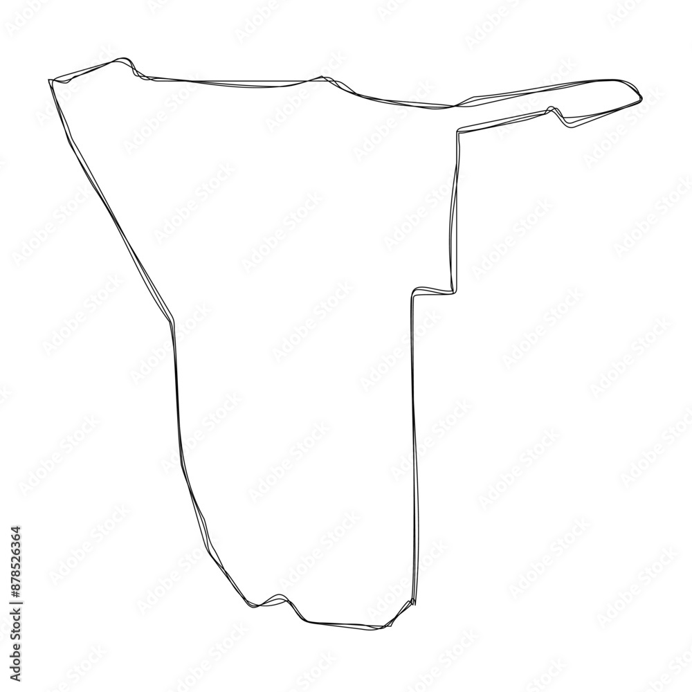 Namibia country simplified map.Thin triple pencil sketch outline ...